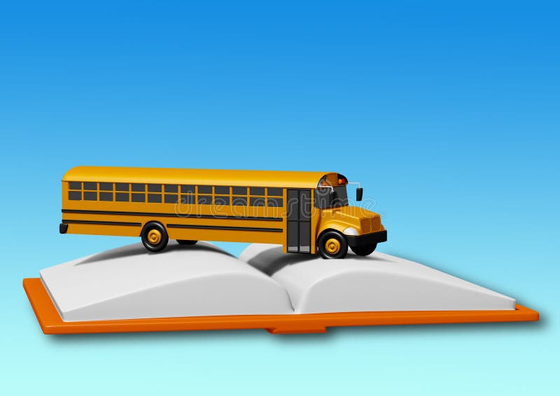 School Bus Over Book Isolated on Blue Background. Back To School ...