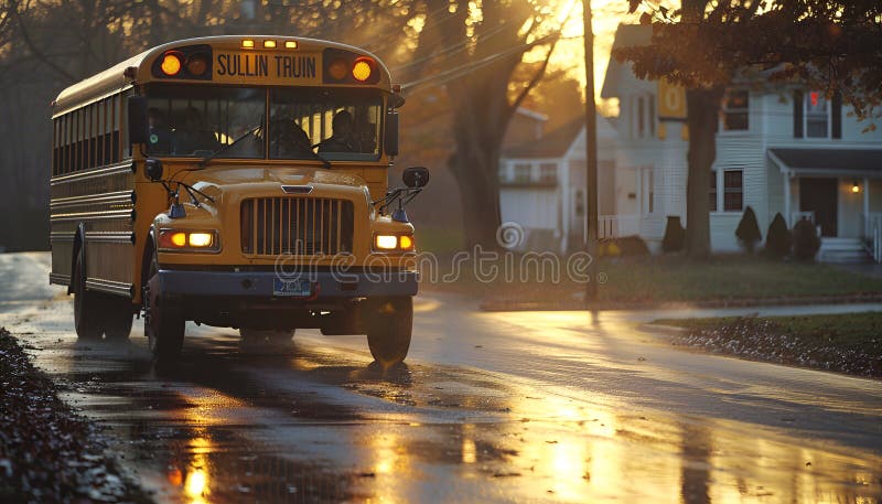 School Bus Picking Up Children, Monday Morning, Start of the School ...