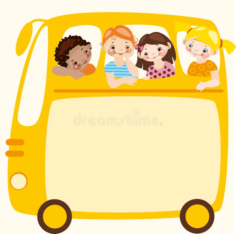 Cute Cartoon Kids and School Bus Frame Stock Vector - Illustration of ...