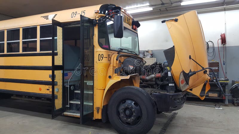 School Bus in Repair Garage Editorial Stock Image - Image of garage ...