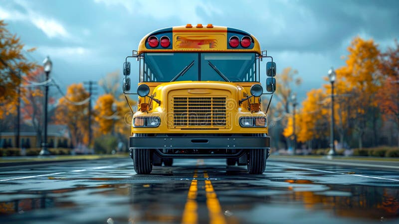 School Bus on the Road To School Stock Illustration - Illustration of ...