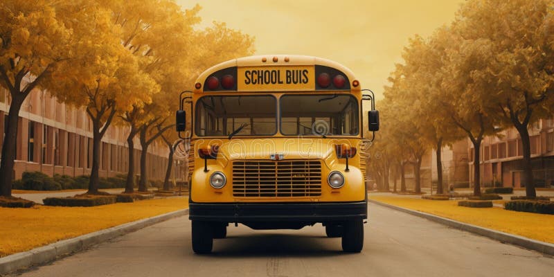 School Bus on the Roadside - Back To School Concept Stock Illustration ...