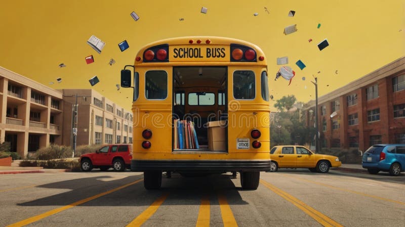 School Bus on the Roadside - Back To School Concept Stock Illustration ...