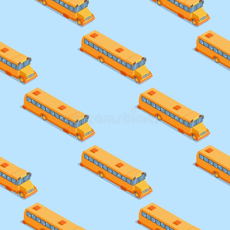 School Bus Seamless Pattern on Blue Background. Stock Vector ...