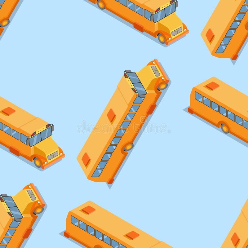 School Bus Seamless Pattern on Blue Background. Stock Vector ...