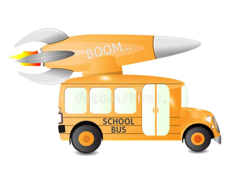 School Bus Side View with Rocket Stock Vector - Illustration of cute ...