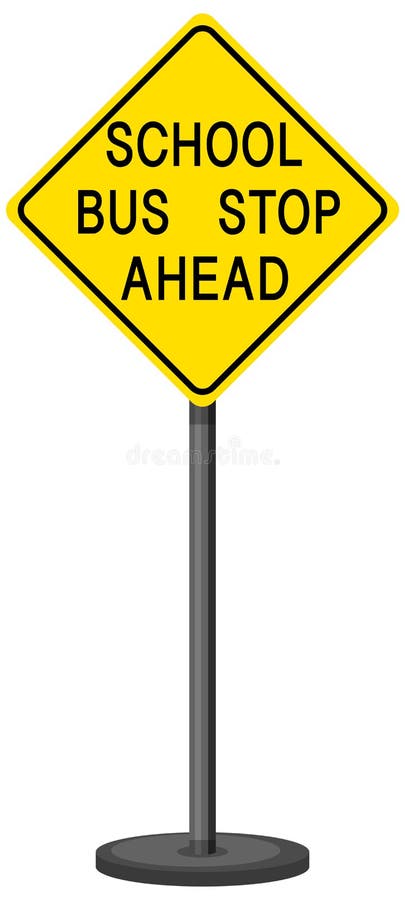 School Bus Stop Ahead Yellow Warning Sign on White Background Stock ...