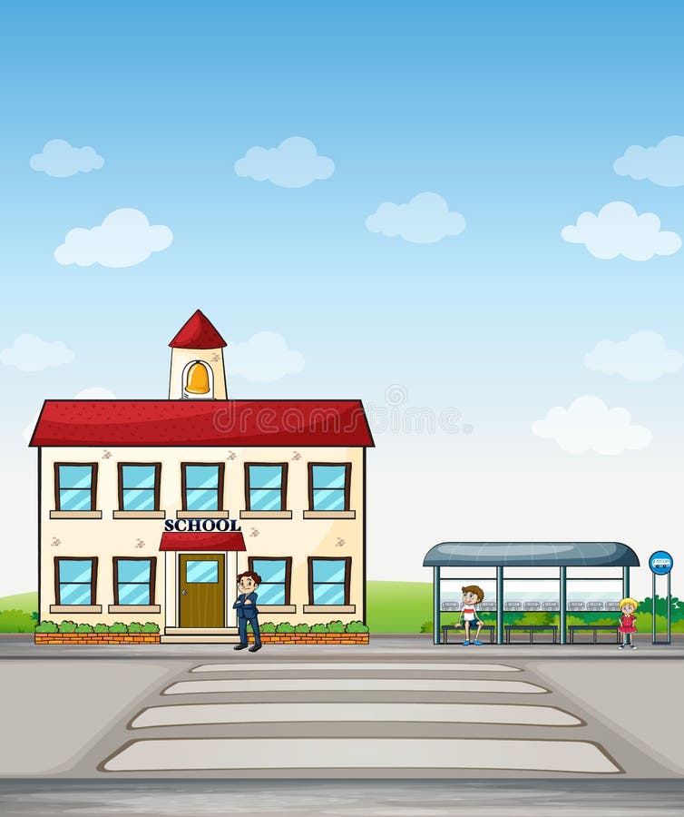 School and bus stop stock illustration. Illustration of teacher - 33692421