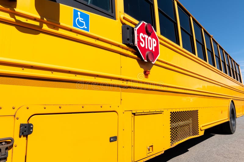 School Bus Stop Sign stock image. Image of fall, windows - 293215471