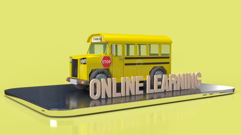 The School Bus and Tablet for Online Learning or E Learning Concept 3d ...