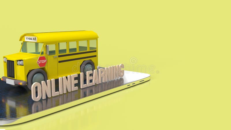 The School Bus and Tablet for Online Learning or E Learning Concept 3d ...