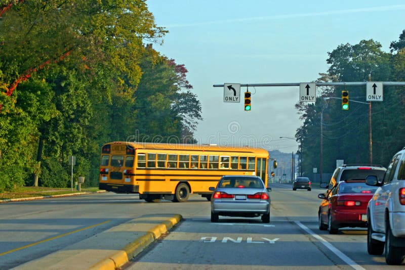 School Bus Turning Corner stock photo. Image of parked - 1377808