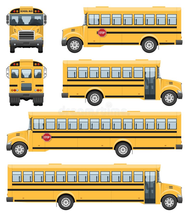 School Bus Vector Illustration Side, Front, Back View Stock Vector ...