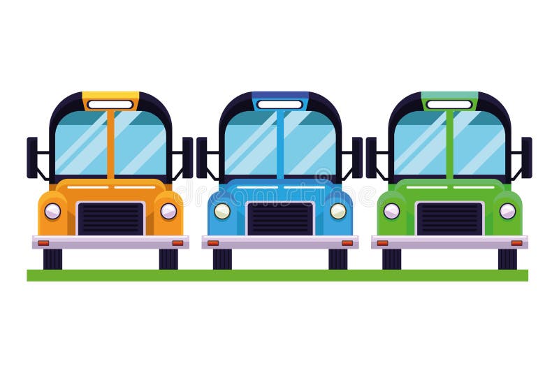 School Bus Vehciles Parked Front View Isolated Stock Vector ...