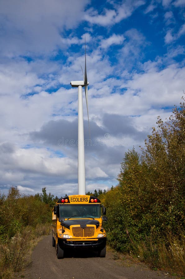 School bus and wind energy stock photo. Image of generating - 26806386