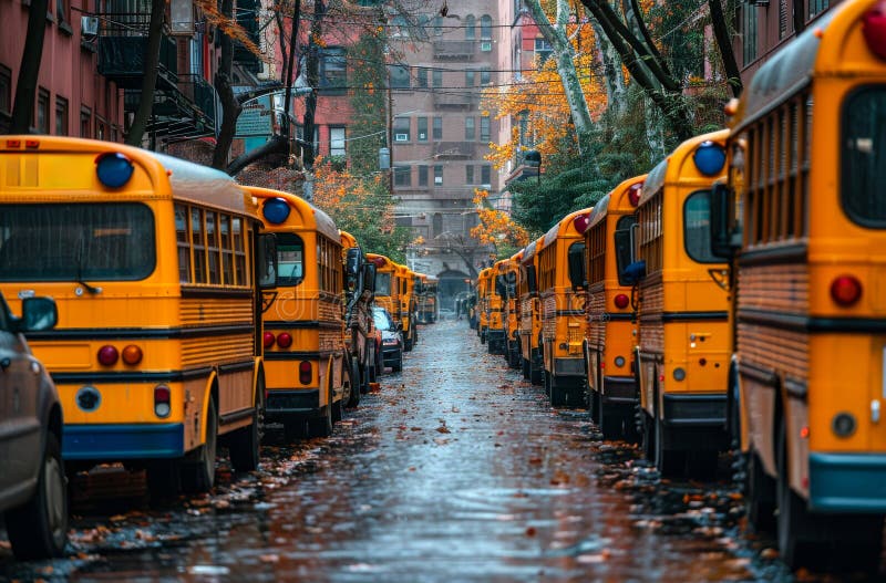 School Buses Parked on the Side of the Road Stock Image - Image of ...