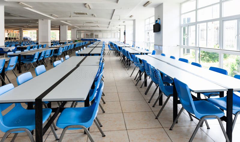 School Cafeteria with Empty Seats and Tables Stock Photo - Image of ...