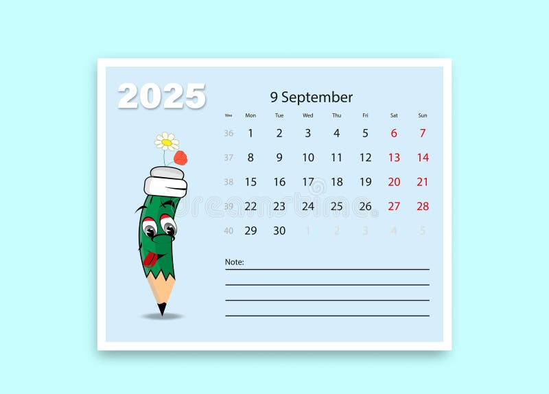 A School Calendar with Funny Cartoon Characters from Stationery. Vector ...