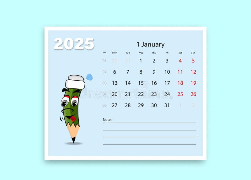 A School Calendar with Funny Cartoon Characters from Stationery. Vector ...