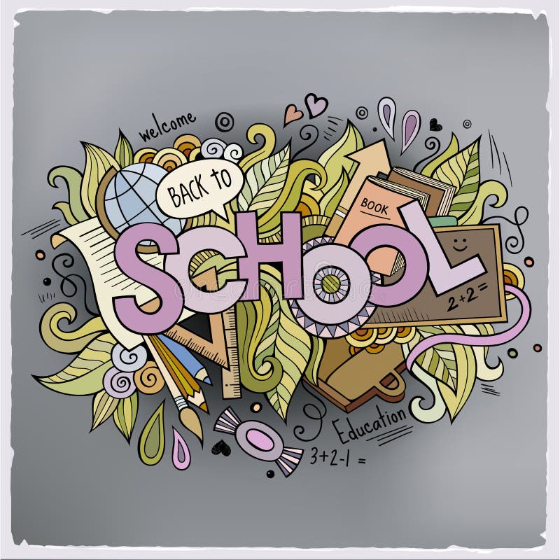 School Cartoon Hand Lettering and Doodles Elements Stock Vector ...