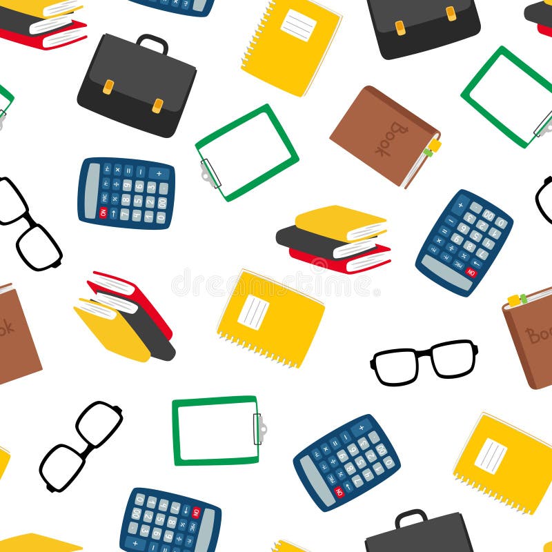 School Cartoon Stationery, Book, Case Seamless Pattern Stock Vector ...