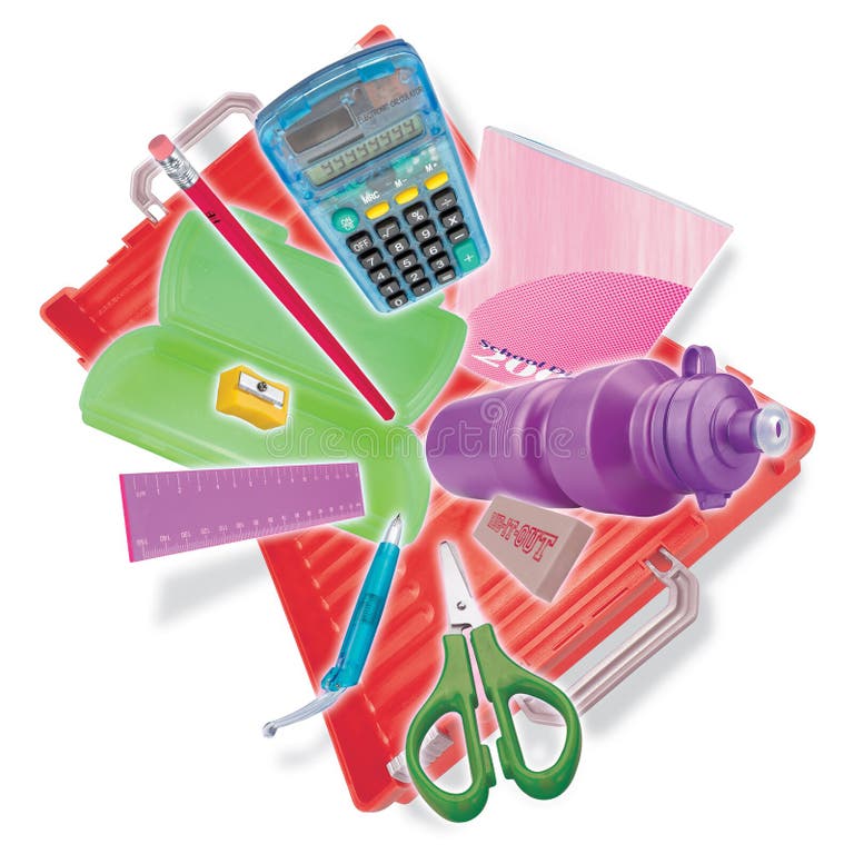 School Case with Flying Stationery. Stock Photo - Image of colorful ...