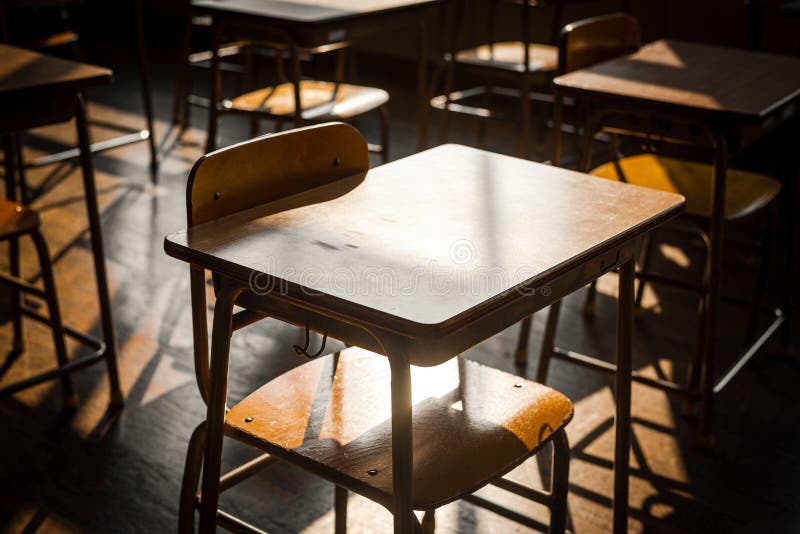 School Chairs and Desks in an Empty Japanese Classroom Stock Photo ...