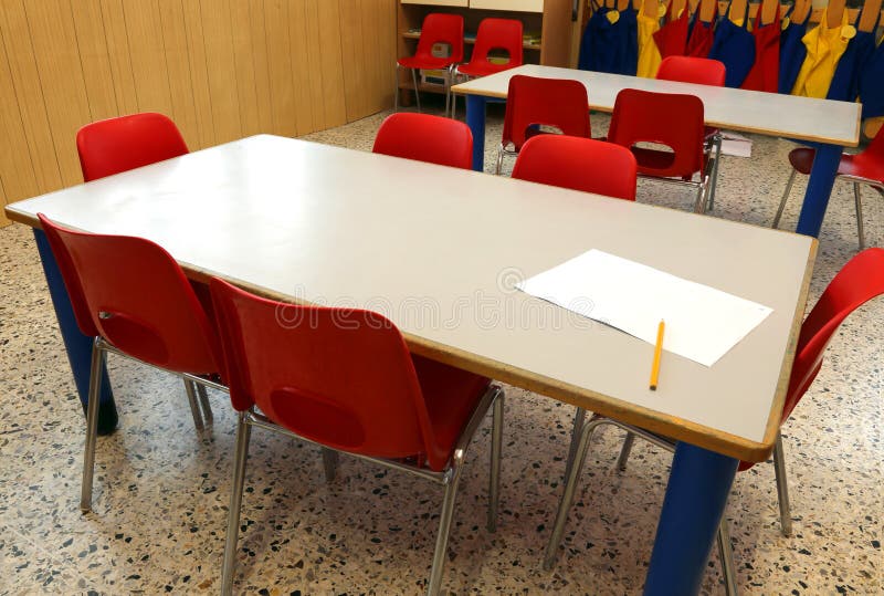 School Chairs and Tables for Children at School Stock Photo - Image of ...
