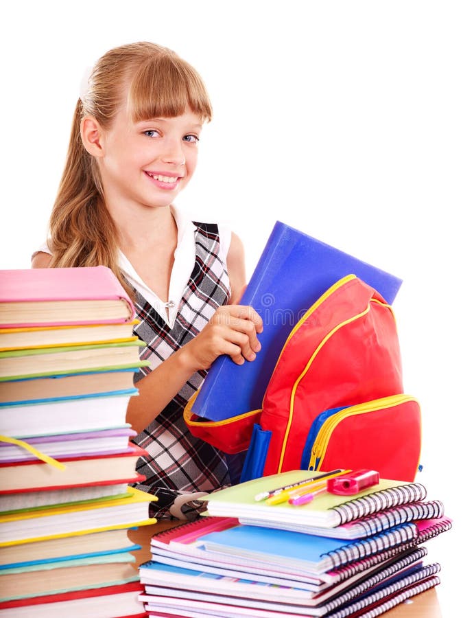 School Child Holding Stack of Books. Stock Image - Image of cute, books ...