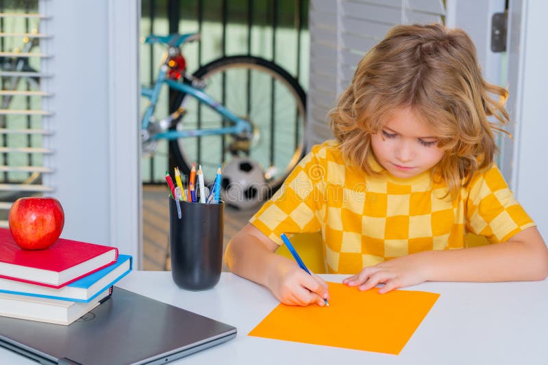 School Child Student Learning at Home, Writing School Homework ...