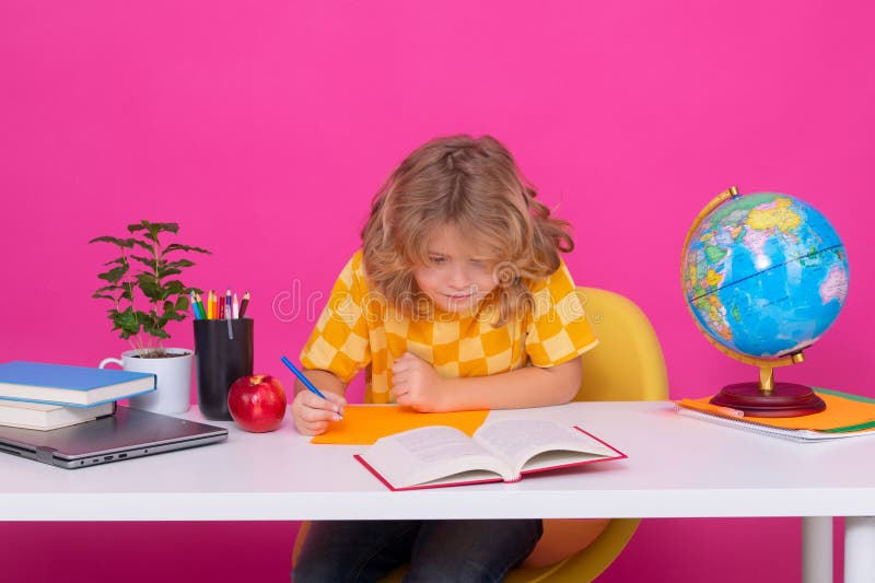 School Child Studying in Classroom at Elementary School. Kid Studying ...