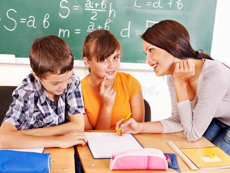 Girls Using Computers in Class with Teacher Stock Image - Image of ...