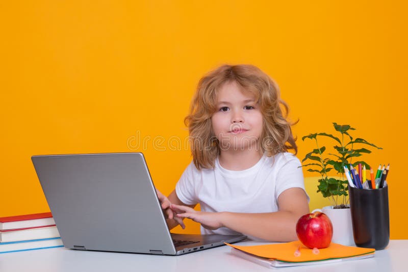 School Child Using Laptop Computer. Kid Boy from Elementary School with ...
