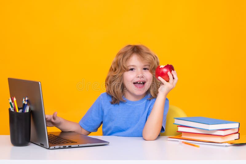 School Child Using Laptop Computer. Nerd Pupil. Clever Child from ...