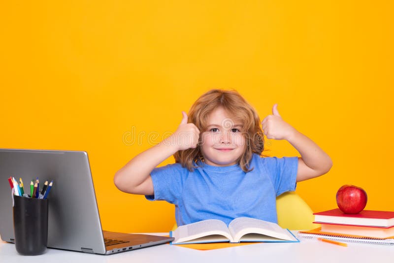 School Child Using Laptop Computer. Nerd Pupil. Clever Child from ...