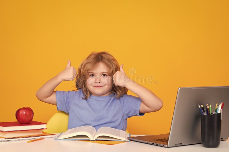 School Child Using Laptop Computer. Nerd Pupil. Clever Child from ...