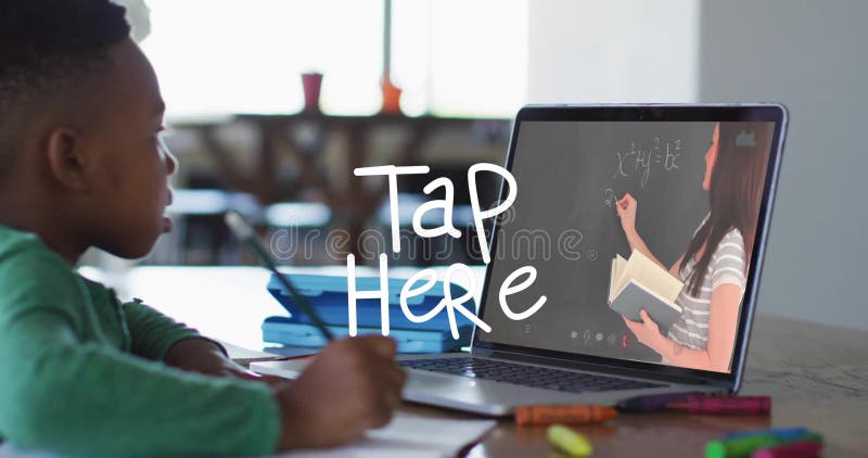 In School, Child Watching Animation of Teacher Writing Equations on ...