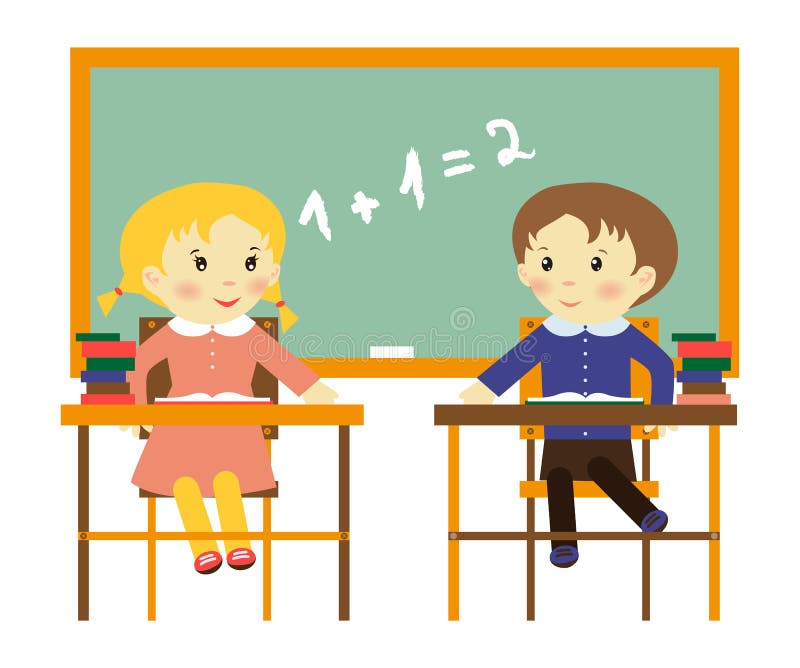 School Children Sat at Desks Stock Illustration - Illustration of kids ...