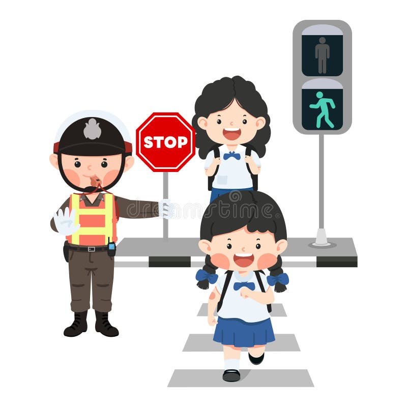 School Children Crossing the Street Stock Vector - Illustration of ...