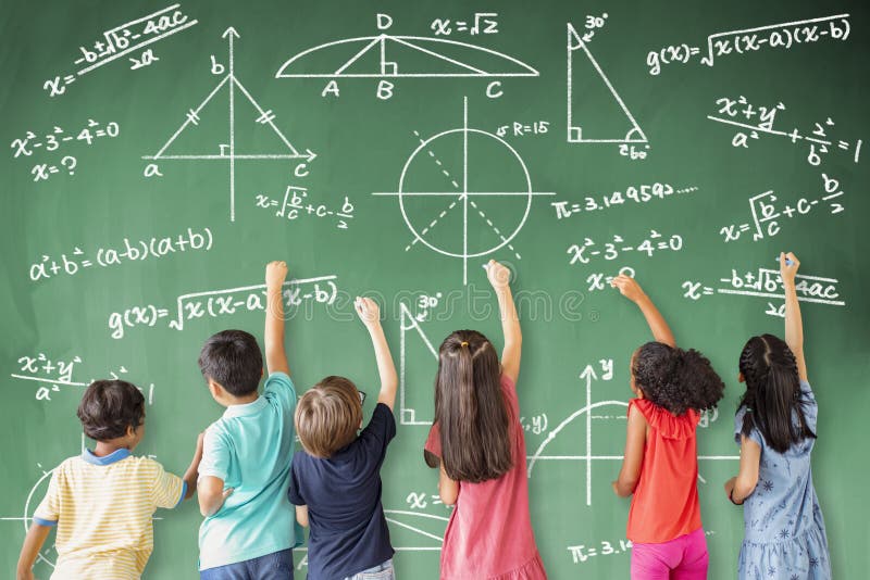 Children Drawing Math Icon on the Chalkboard Stock Image - Image of ...