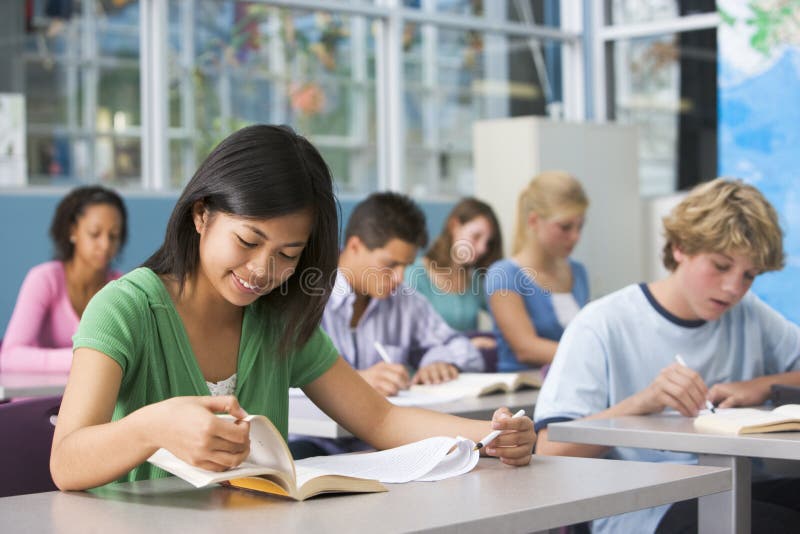 School Children in High School Class Stock Photo - Image of mixed ...