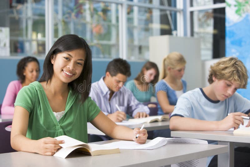 School Children in High School Class Stock Image - Image of pupil ...