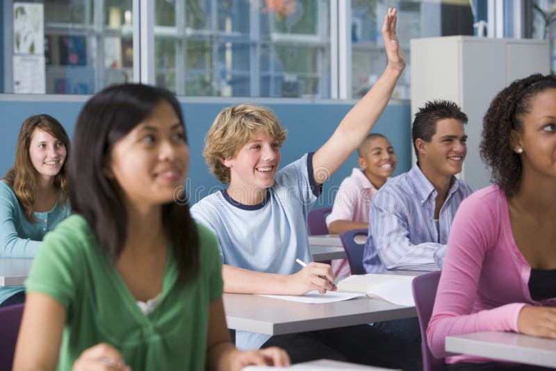 School Children in High School Class Stock Image - Image of asking ...