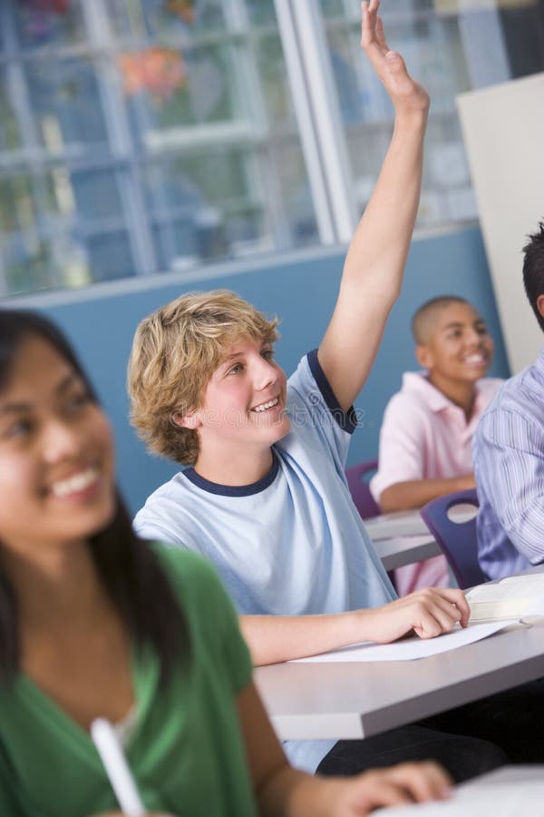 School Children in High School Class Stock Image - Image of asking ...