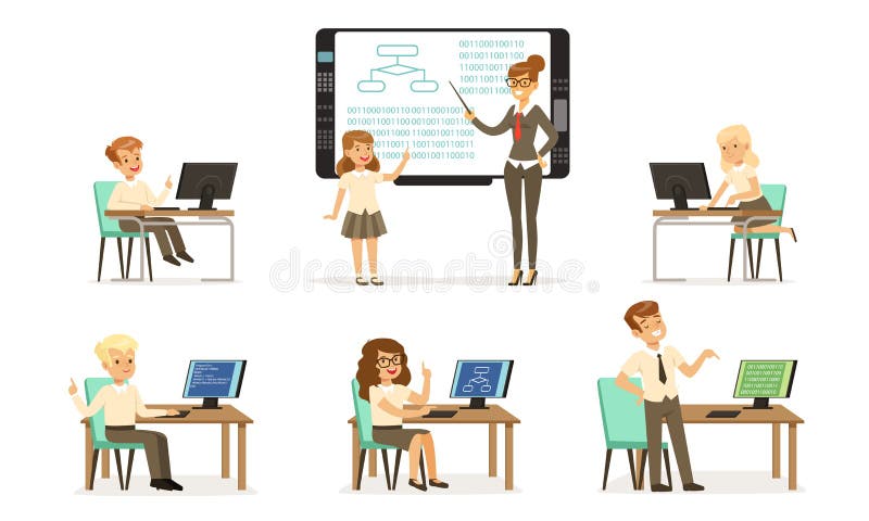 School Children at Informatics or Programming Lesson Collection ...