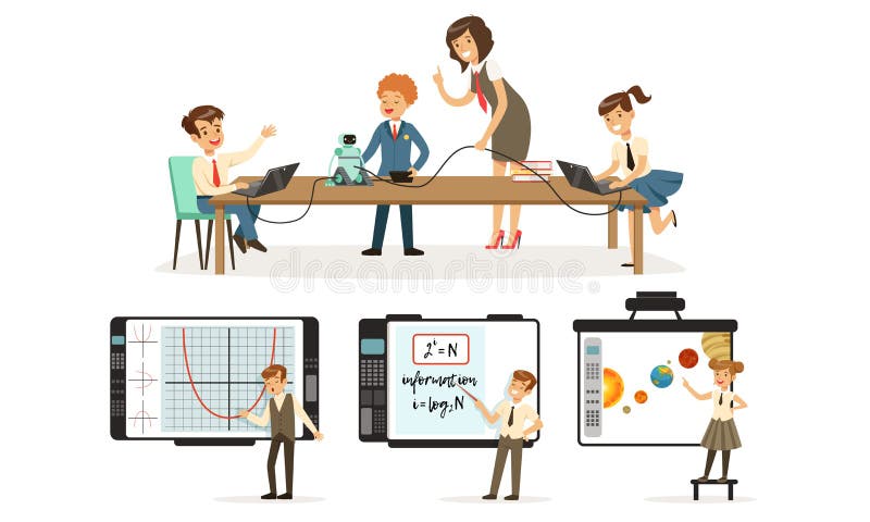 School Children at Informatics or Programming Lesson Collection ...