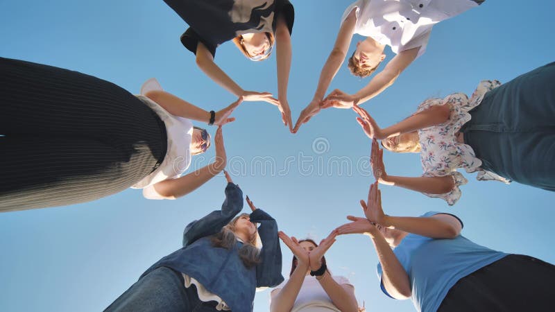 School Children Make a Heart Shape from Their Hands. Stock Footage ...