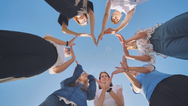 School Children Make a Heart Shape from Their Hands. Stock Photo ...