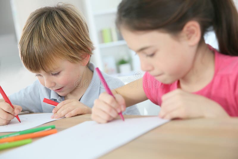 School Children Making Drawings Stock Photo - Image of girl, happy ...