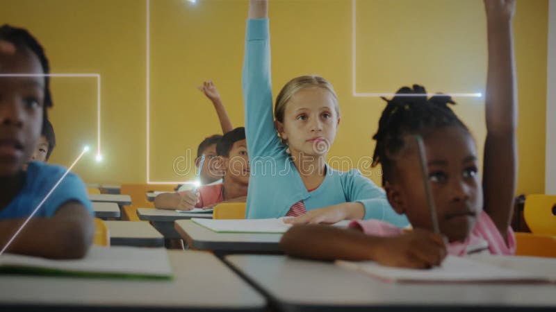 In School, Children Raising Hands, Engaging in Educational Animation ...